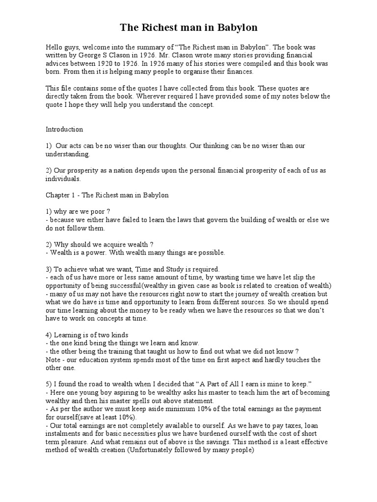 The Richest Man in Babylon Summarised | PDF | Law