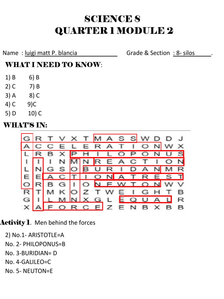 Science 8 Quarter 1 Module 2 | PDF | Force | Inertia