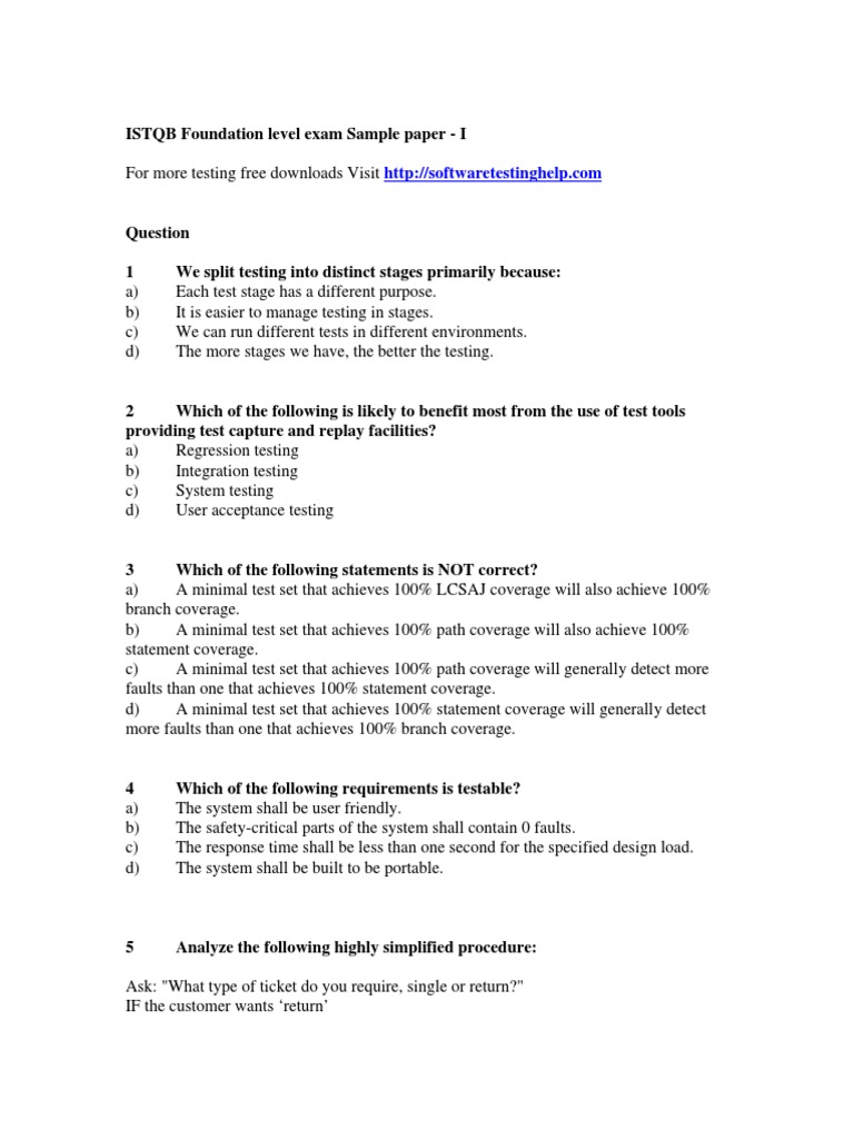 Istqb Exam Sample Paper 1-3 | PDF | Software Testing | Technology ... Istqb Exam Sample Paper 1-3 | PDF | Software Testing | Technology ...