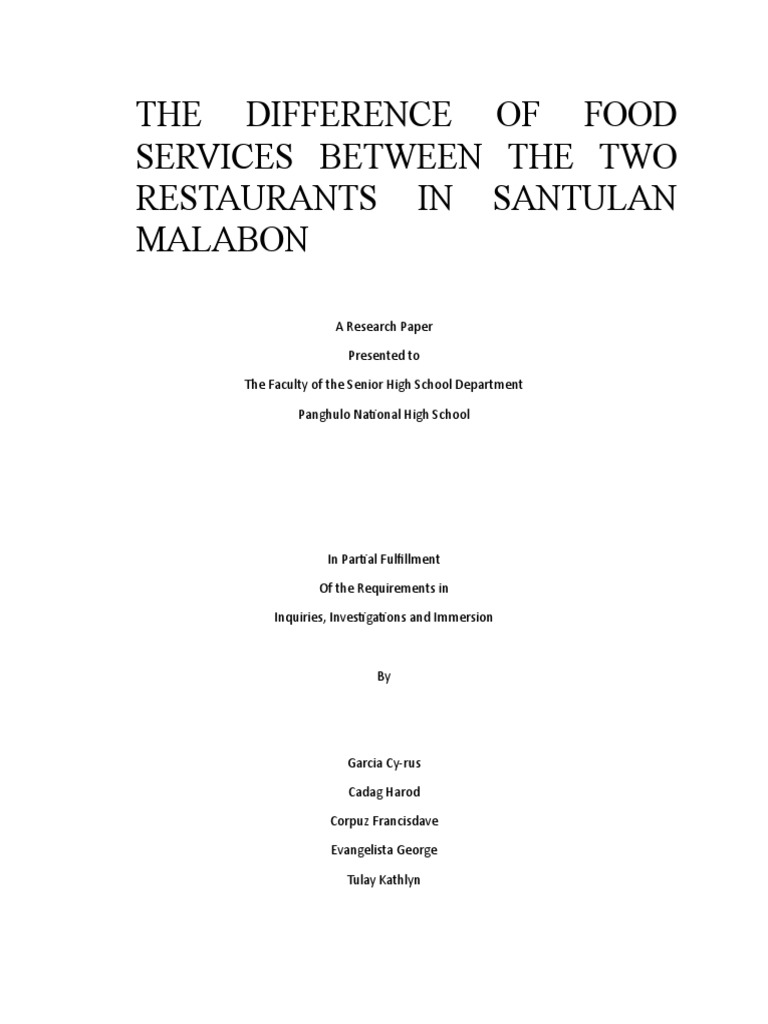 Comparing Food Services in Malabon Restaurants | PDF | Survey ...