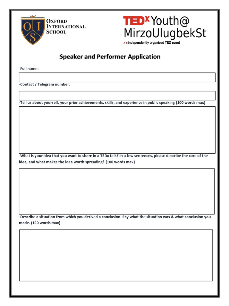 TEDx Speaker Application Form | PDF