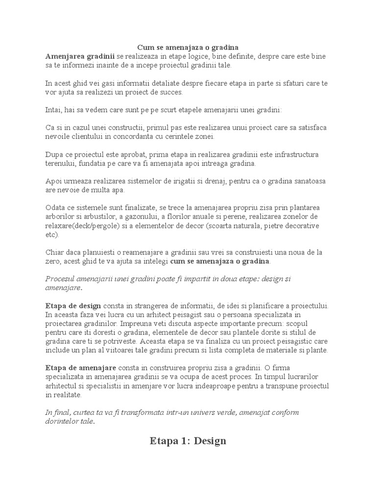 Cum Se Amenajaza o Gradina 10 Pasi | PDF