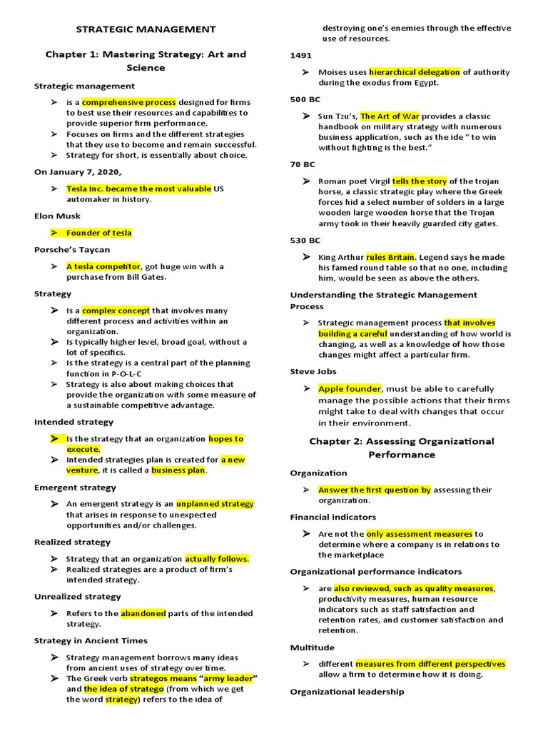 Strategic Management Reviewer For Battery Exam | PDF