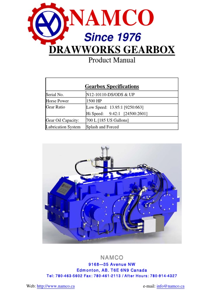 NAMCO Drawworks Gearbox Manual | PDF | Legal Liability | Lubricant