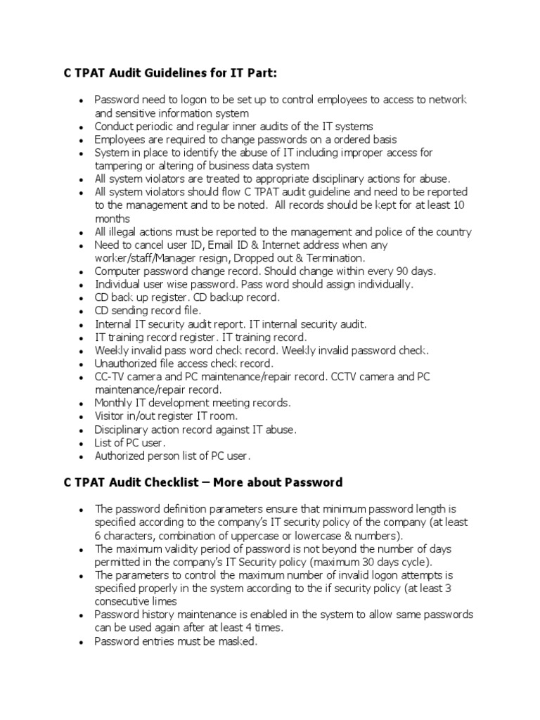 C Tpat Audit Guidelines For IT Part | PDF | Laptop | Computer Virus