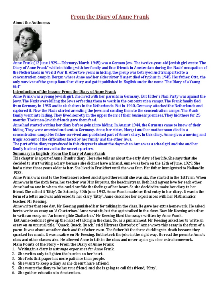 From The Diary of Anne Frank | PDF | Anne Frank