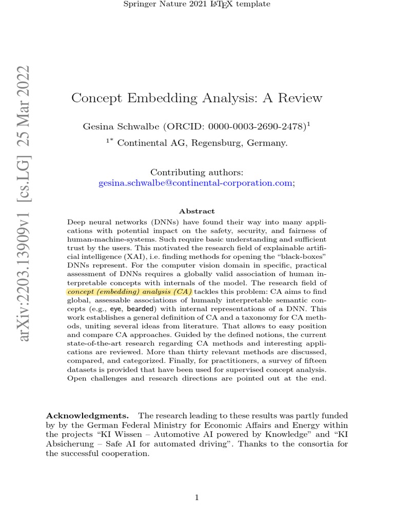 Concept Embedding Analysis - A Review | PDF | Deep Learning | Vector Space