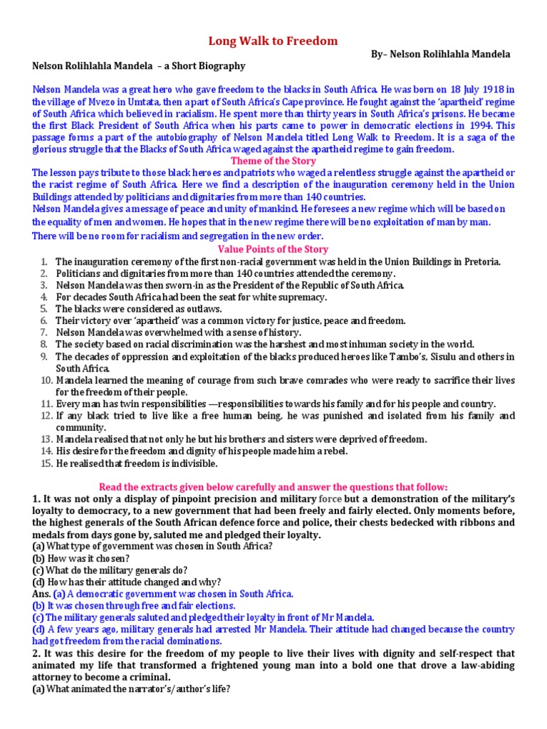 Long Walk To Freedom - Notes | PDF