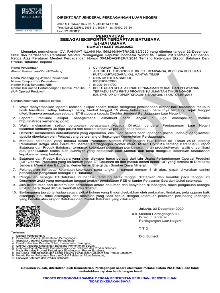 Pengakuan ET-Batubara CV. Rahmat Illahi | PDF