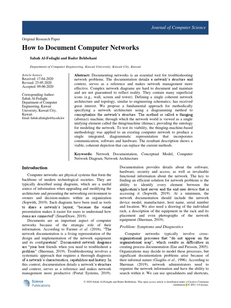 How To Document Computer Networks: Sabah Al-Fedaghi and Bader Behbehani ...