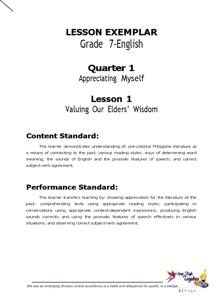 G7 English Lesson Exemplar 1st Quarter | PDF | English Language | Vowel
