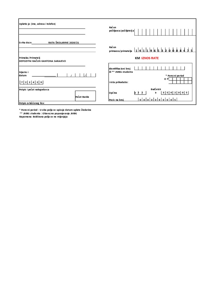 Primjer Uplatnice | PDF