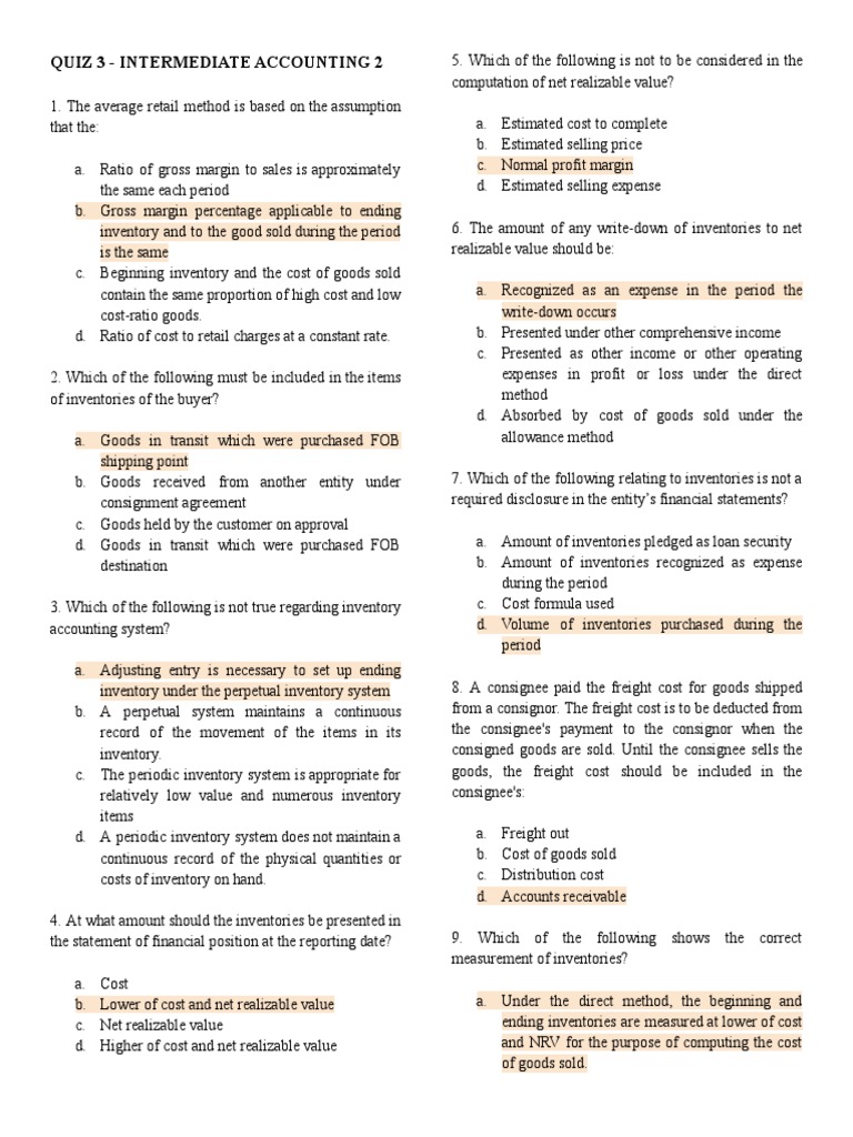 Quiz 3 - Intacc 2 | PDF | Cost Of Goods Sold | Inventory