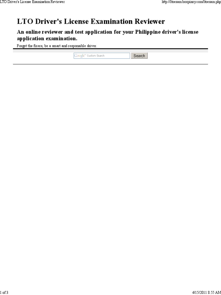 LTO Driver's License Exam Reviewer 2025 | PDF | Driver's License | Land ...