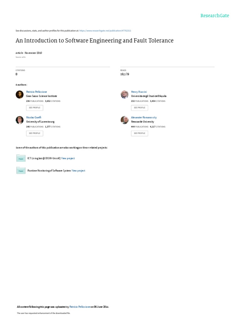 An Introduction To Software Engineering and Fault | PDF | Fault Tolerance | Software Architecture