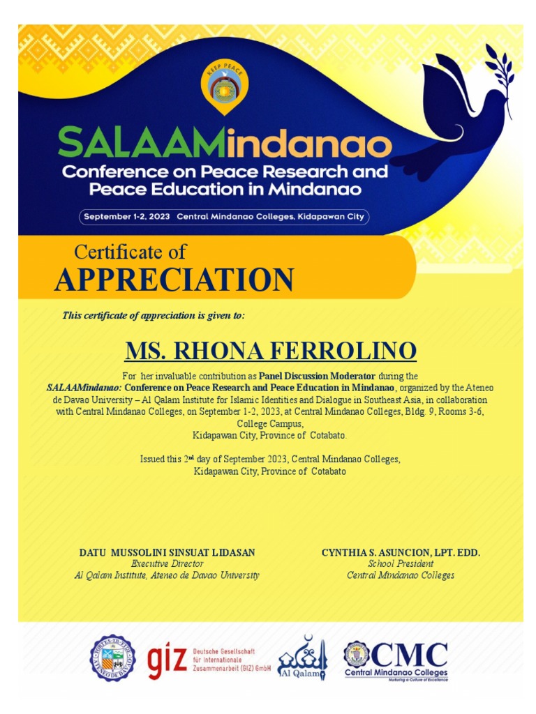 Certificate for Moderators Salaamindanao | PDF