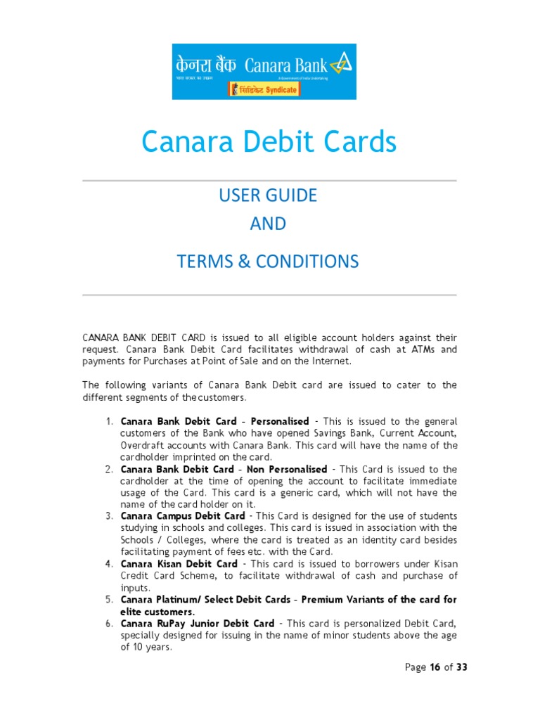 Canara Bank Debit Card Guide | PDF | Debit Card | Credit Card