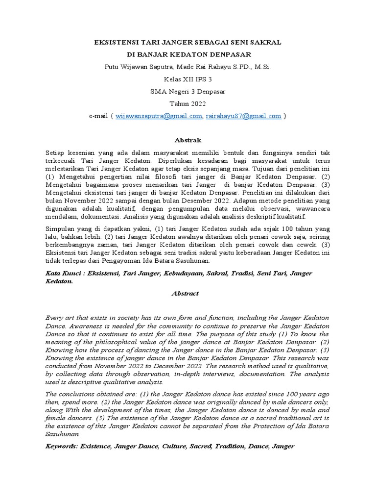 Eksistensi Tari Janger Kedaton Sakral | PDF | Ilmu Sosial | Seni
