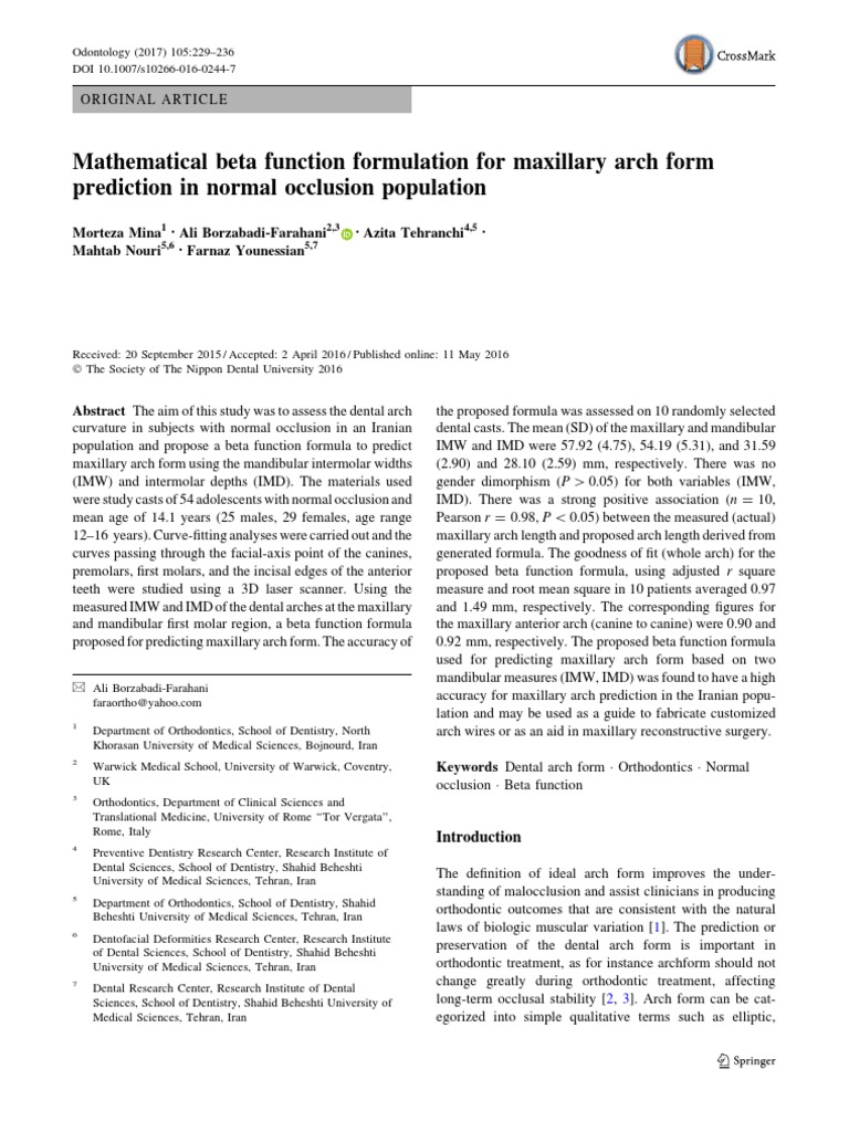 Beta Function for Maxillary Arch Prediction | PDF | Science & Mathematics