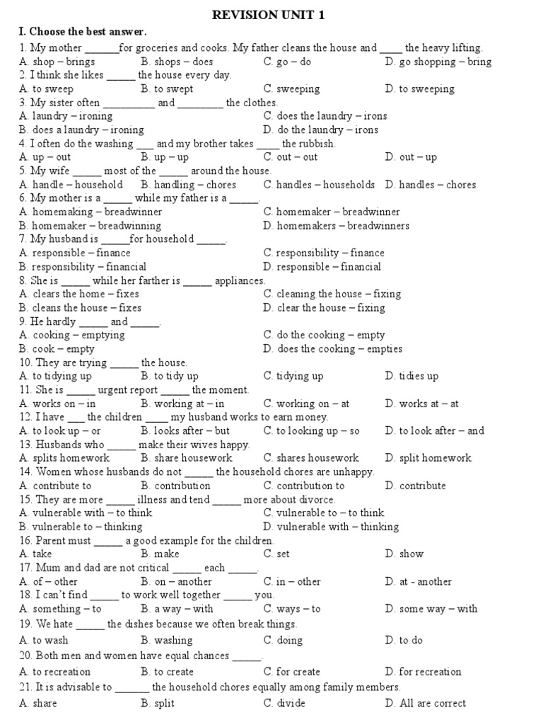 (E10) - Revision Unit 1 | PDF | Family | Single Parent