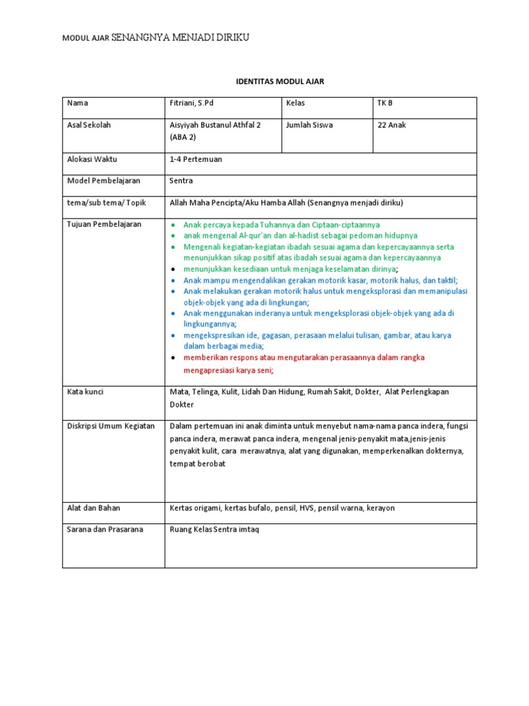 RPP Sentra Imtaq - Diri Sendiri | PDF
