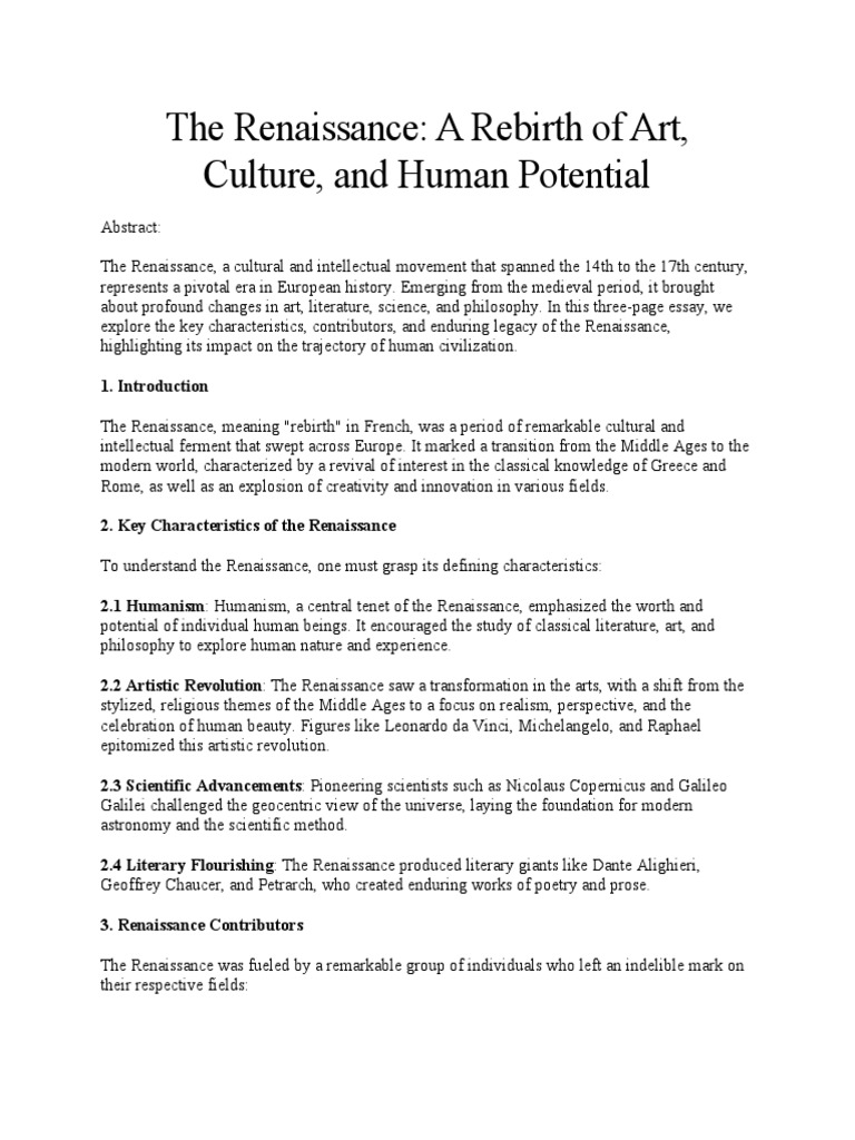 The Renaissance A Rebirth of Art, Culture, and Human Potential | PDF