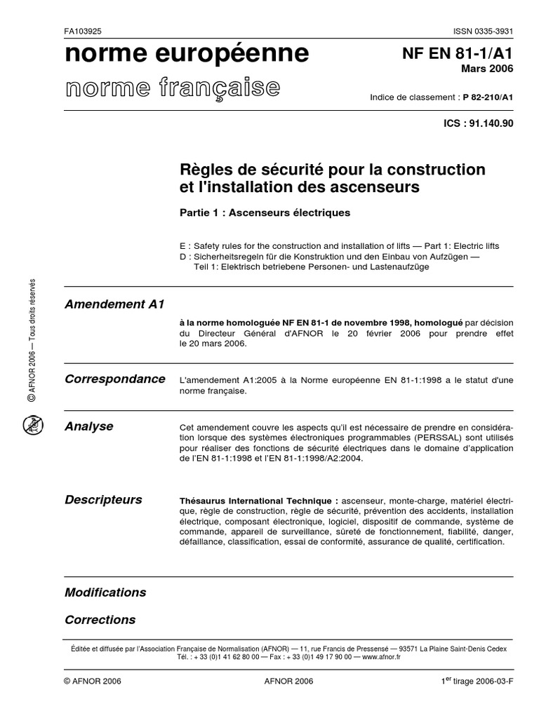 Norme NF EN 81-1/A1: Sécurité ascenseurs | PDF | Programme informatique ...