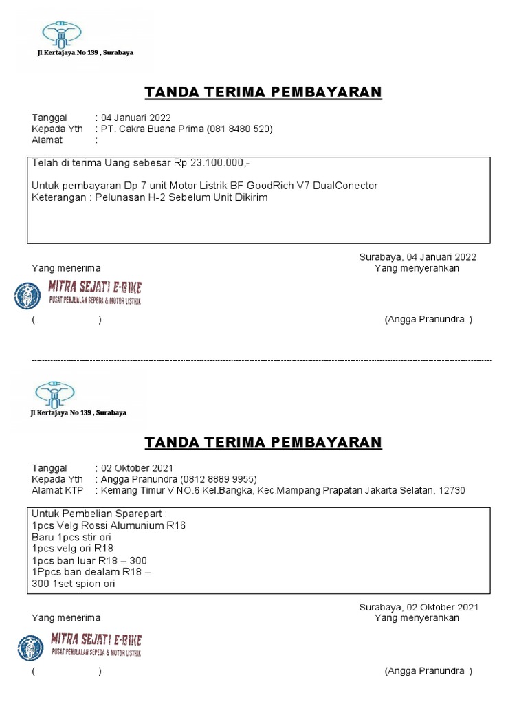 TANDA TERIMA PEMBAYARAN Stamp Pad Mitra Sejati Ebike-Dikonversi ...