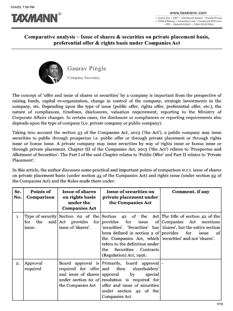Article Comparative Analysis Sec 42 62 of Cos Act 1674617481 | PDF