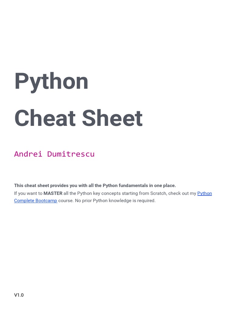 Python Cheatsheet | PDF | Boolean Data Type | Anonymous Function Python Cheatsheet | PDF | Boolean Data Type | Anonymous Function