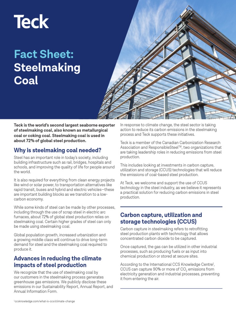 Teck Steelmaking Coal Fact Sheet | PDF | Steelmaking | Steel