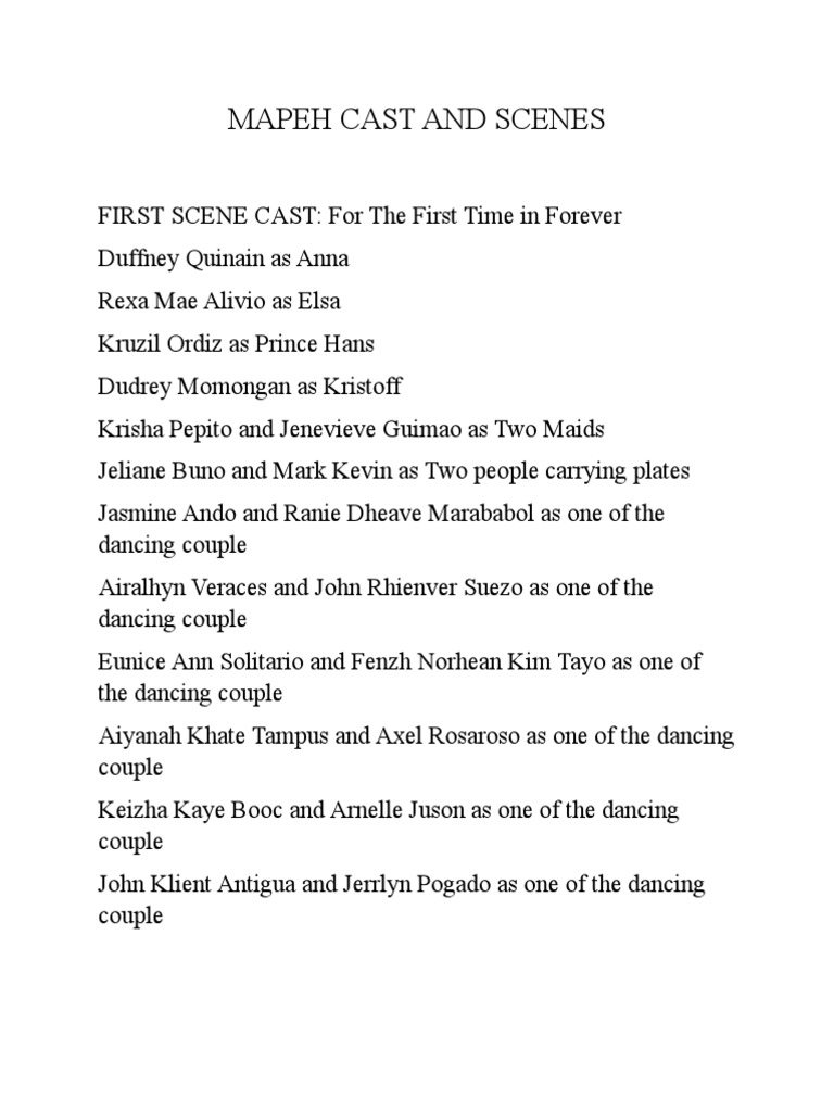 Mapeh Cast and Scenes | PDF | Animated Films | Musical Theatre Characters
