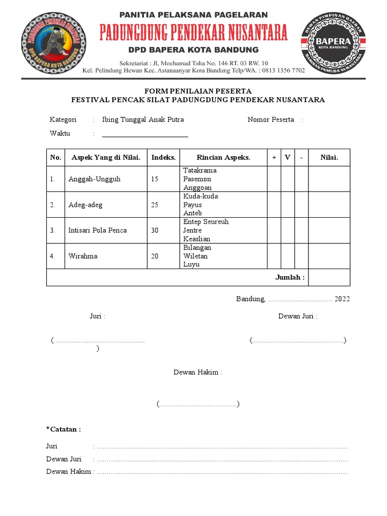 Form Penilaian Peserta | PDF