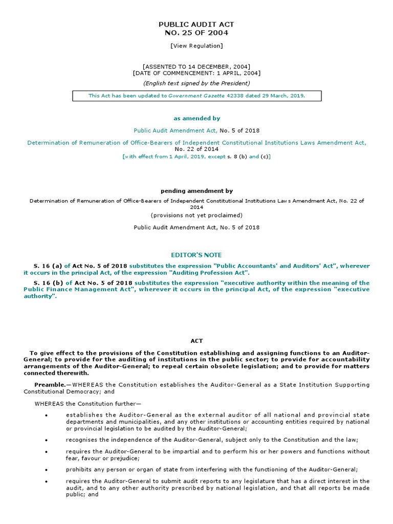 Public Audit Act Overview 2004 | PDF | Audit | Auditor's Report