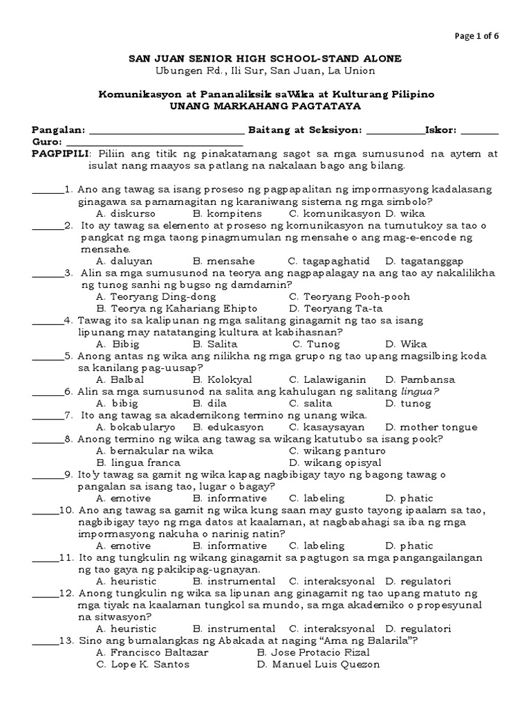 Filipino 11 QA1 2022 23 Finished | PDF
