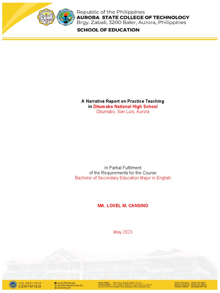 Cover and Narrative SEd 1 | PDF | Teachers | Learning