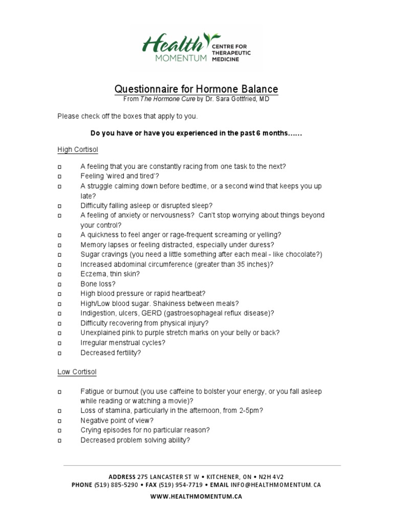 Questionnaire For Hormone Balance | PDF | Premenstrual Syndrome | Edema