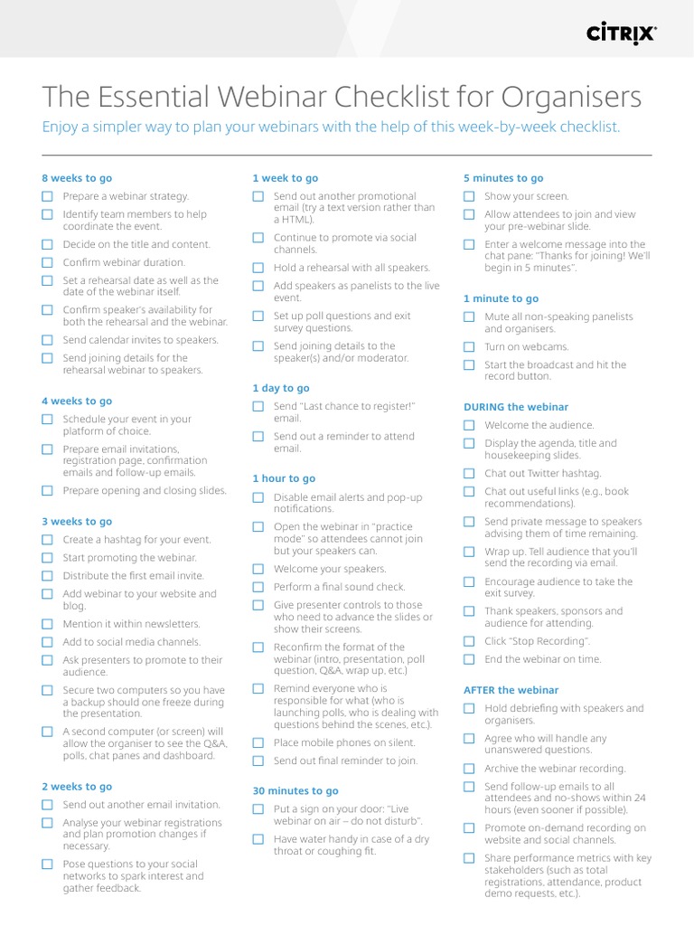615EN - WP - The Essential Webinar Checklist For Organisers | PDF ...