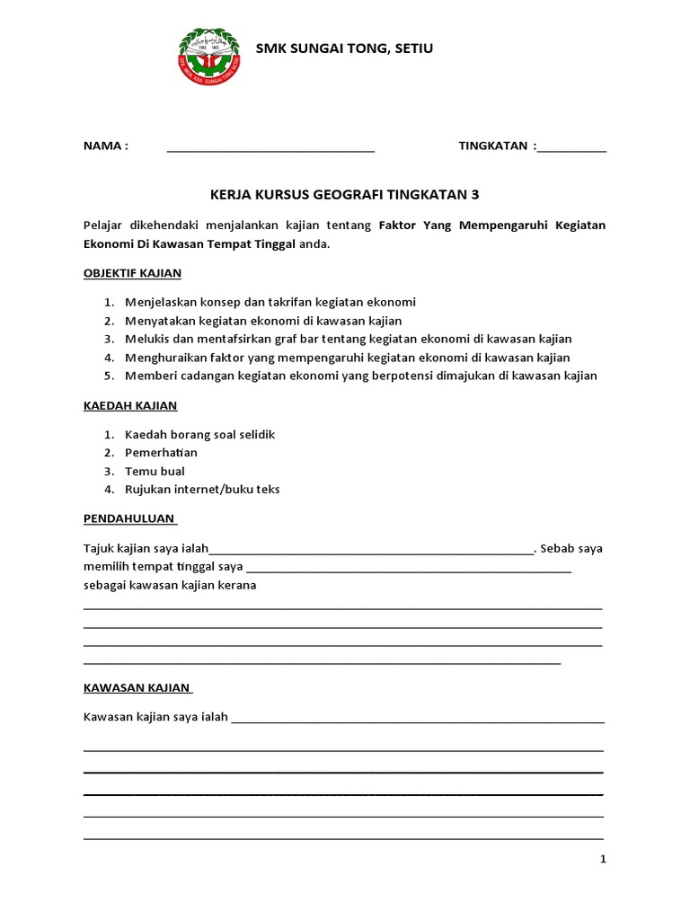 Kerja Kursus Geografi Tingkatan 3 | PDF