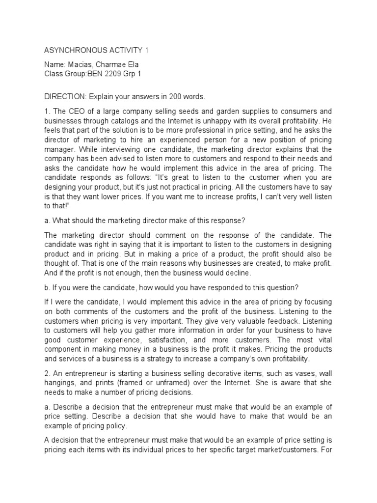 Asynchronous Activity 1 | PDF | Pricing | Prices