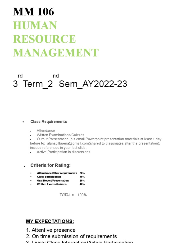 MM106 Outline Assignments References | PDF | Human Resource Management ...