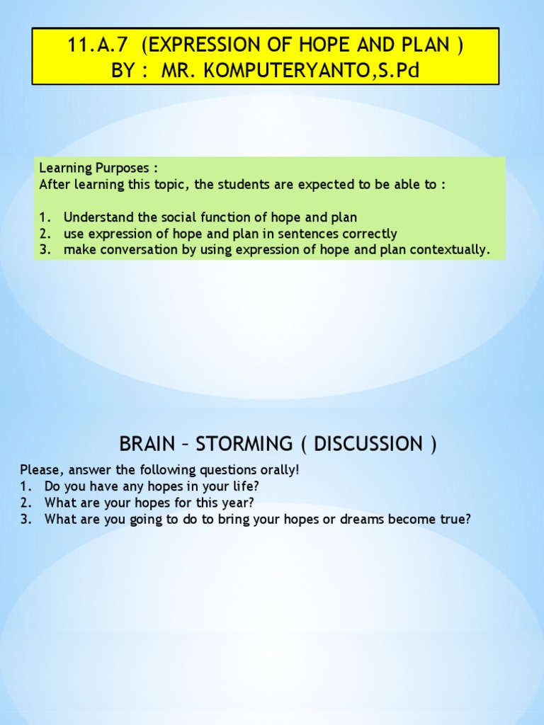 Expression of Hope and Plan | PDF | English Language | Linguistics