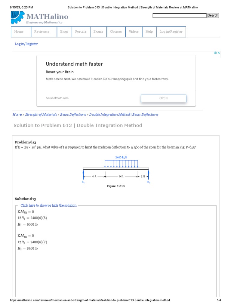 Solution To Problem 613 - Double Integration Method - Strength of ...