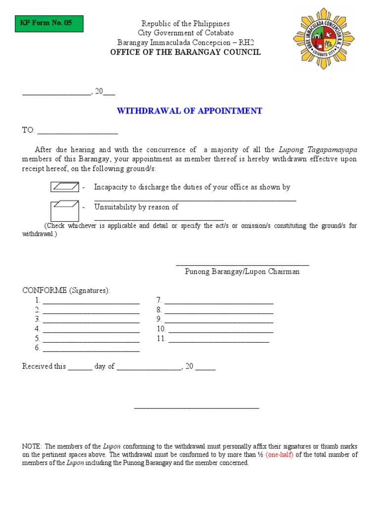 KP FORM 6 - Widrawal of Appointment | PDF | Philippines