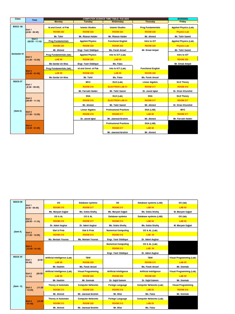 CS (Morning) TIMETABLE FALL 2023 v1 | PDF | Physical Sciences ...