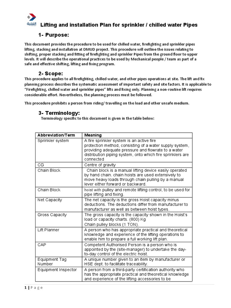 Lifting Plan for Sprinkler and Pipes | PDF | Elevator | Scaffolding