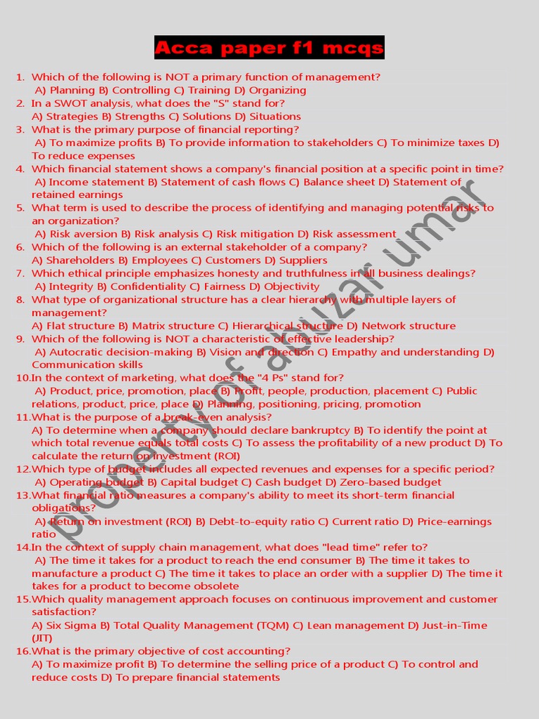 Acca Paper f1 Mcqs | PDF | Profit (Economics) | Monopoly