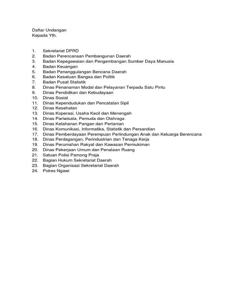 Daftar Undangan KLHS RPJPD | PDF | Politik | Perjalanan