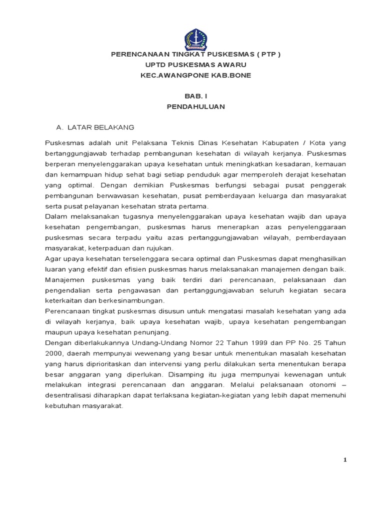 Perencanaan Tingkat Puskesmas (PTP) Uptd Puskesmas Awaru Kec ...