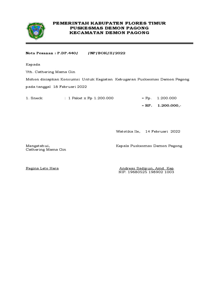 Nota Pesanan Makan Minum 2018 | PDF